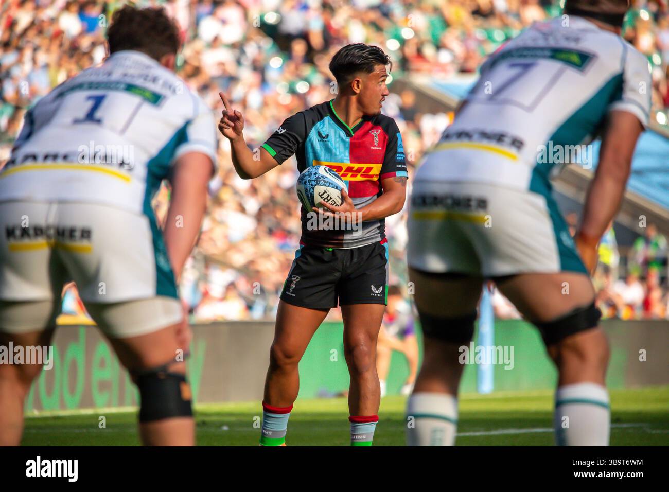 London, UK, 10th May 2025 Harlequins flyhalf Marcus Smith points to the ...