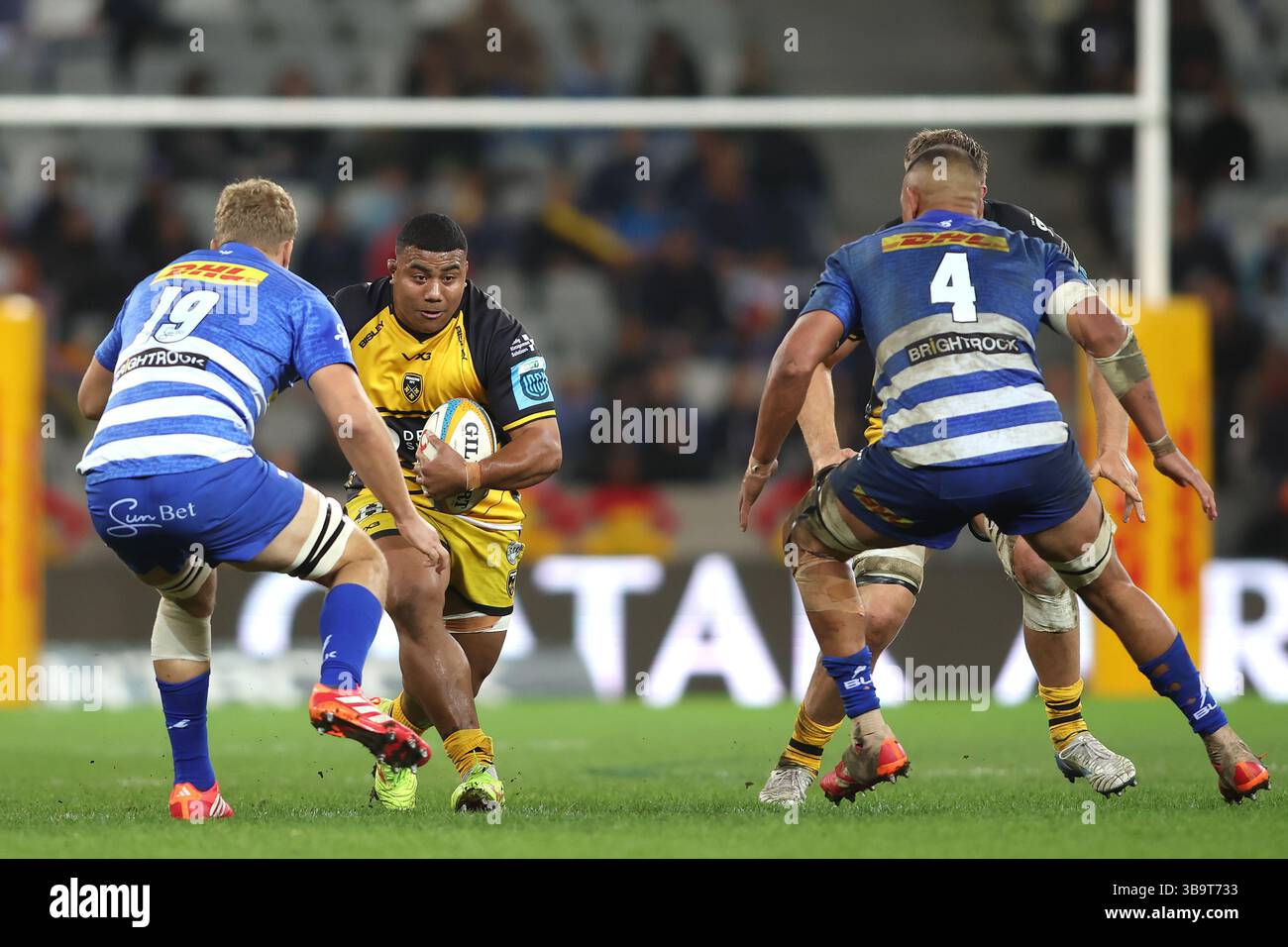 CAPE TOWN, SOUTH AFRICA - MAY 10: Paula Latu of Dragons RFC attempts to ...