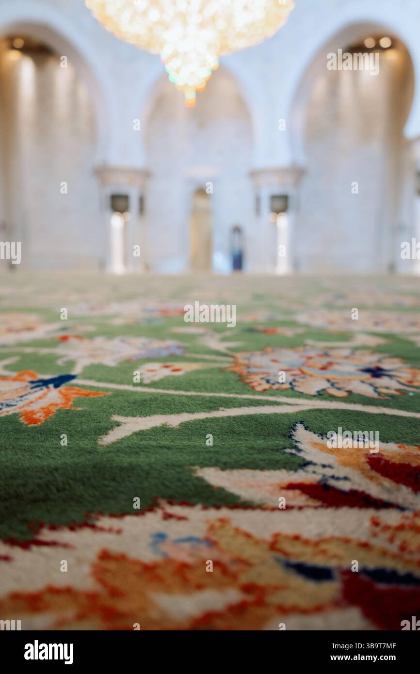 View of Sheikh Zayed Grand Mosque in Abu Dhabi. Inside mosque with ...
