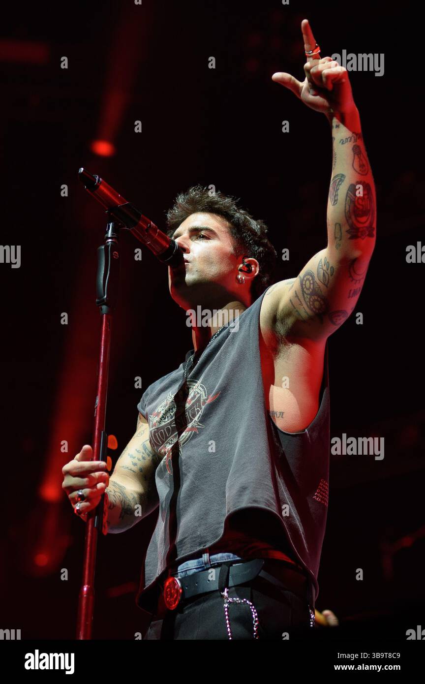 Singer Alvaro de Luna during a concert at the Movistar Arena, on 10 May ...