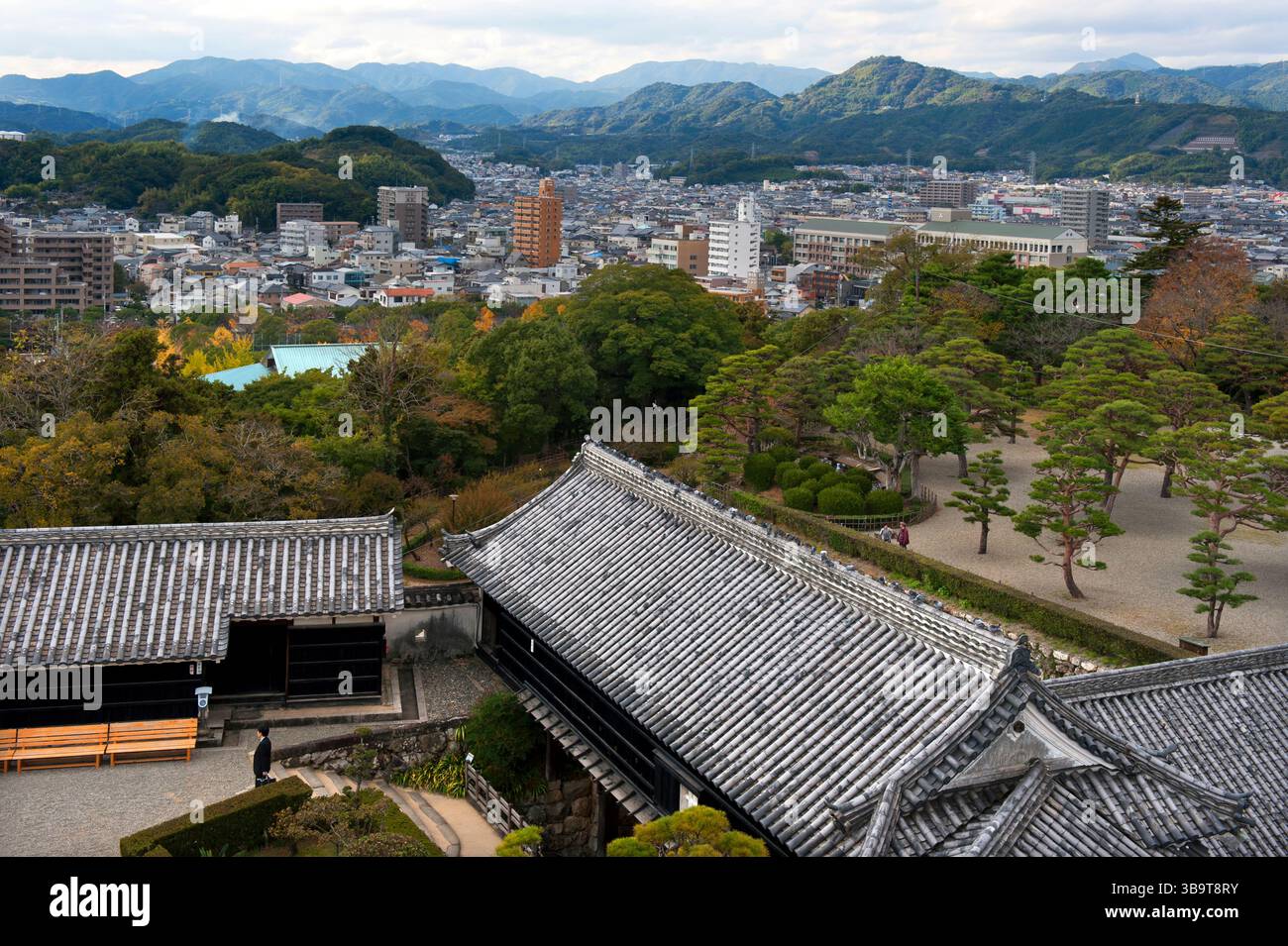 Panoramic aerial view of Kochi City from the top of Kochi Castle main ...