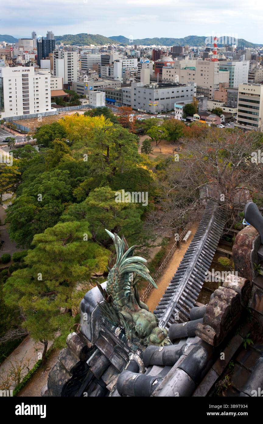 Panoramic aerial view of Kochi City from the top of Kochi Castle main ...