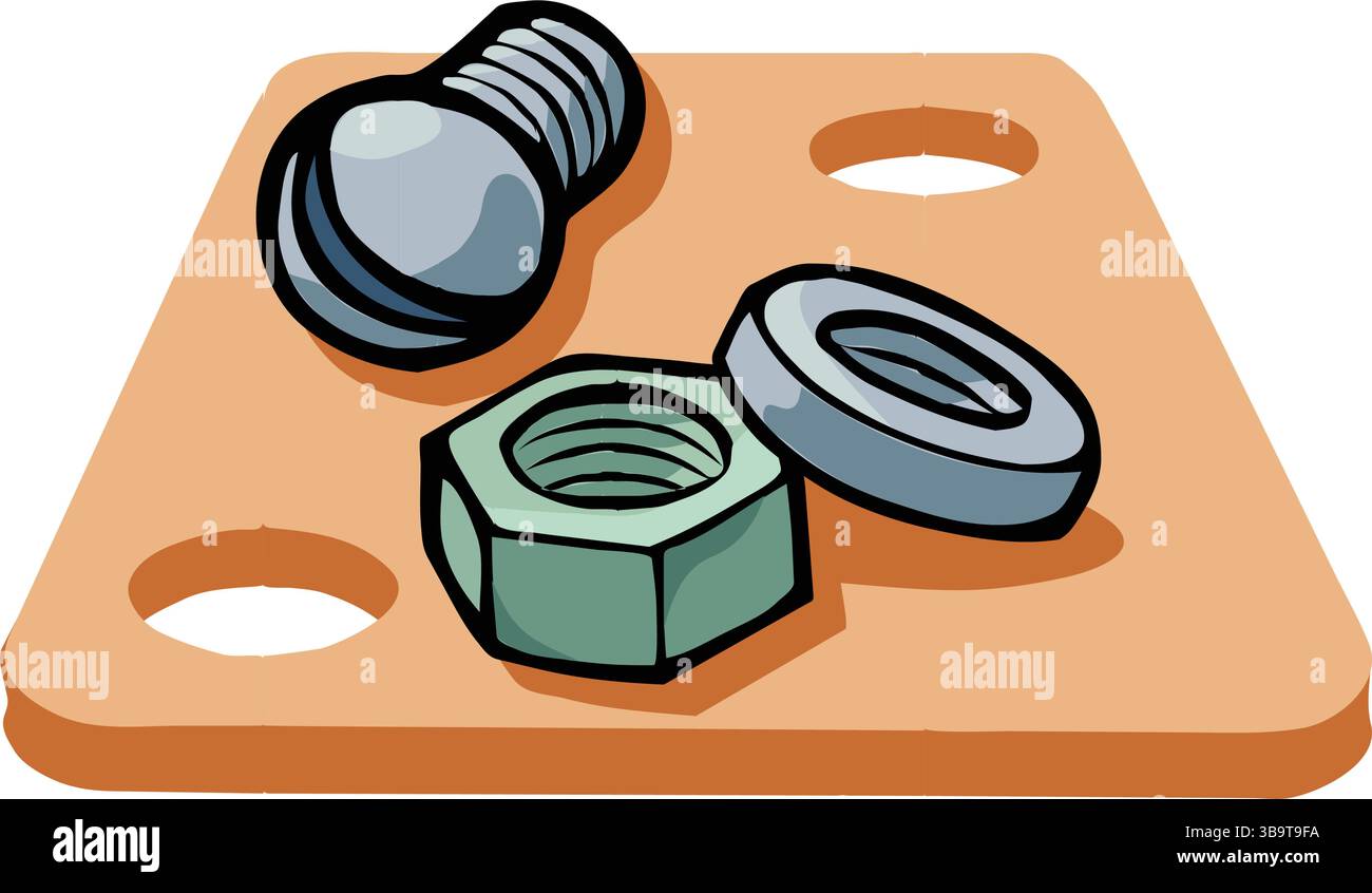 An abstract vector illustration shows a nut and screw bolt fastener in ...