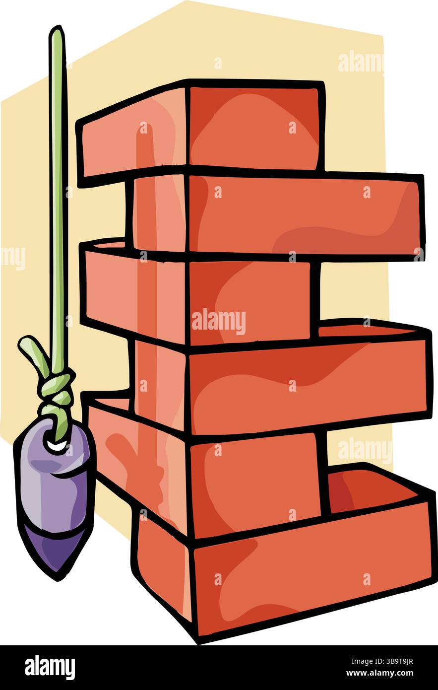 An abstract vector illustration shows a levelling bricks by plumb BOB ...