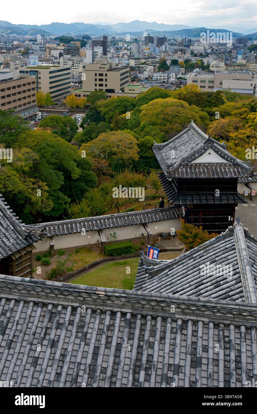 Panoramic aerial view of Kochi City from the top of Kochi Castle main ...