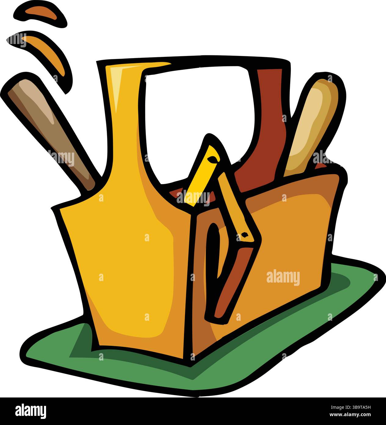 Decorative realistic wooden toolbox concept emblem poster with saw ...