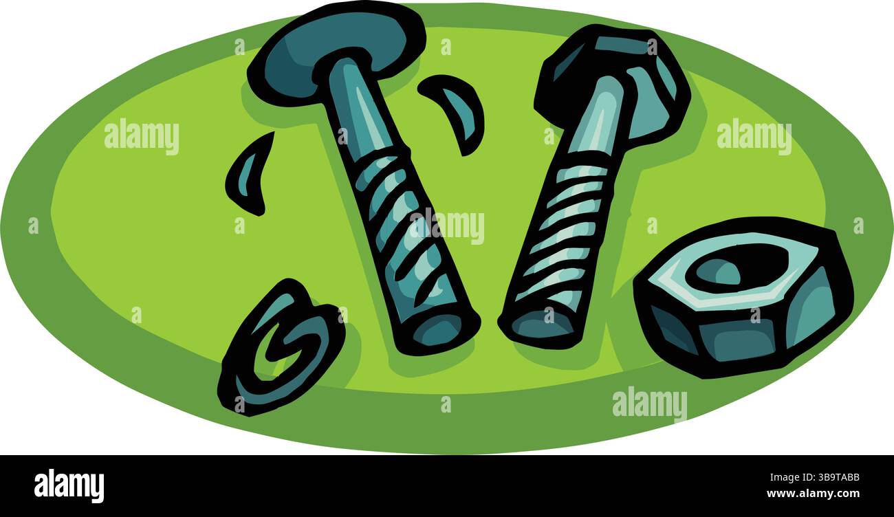 An abstract vector illustration shows a nut and screw bolt fastener in ...