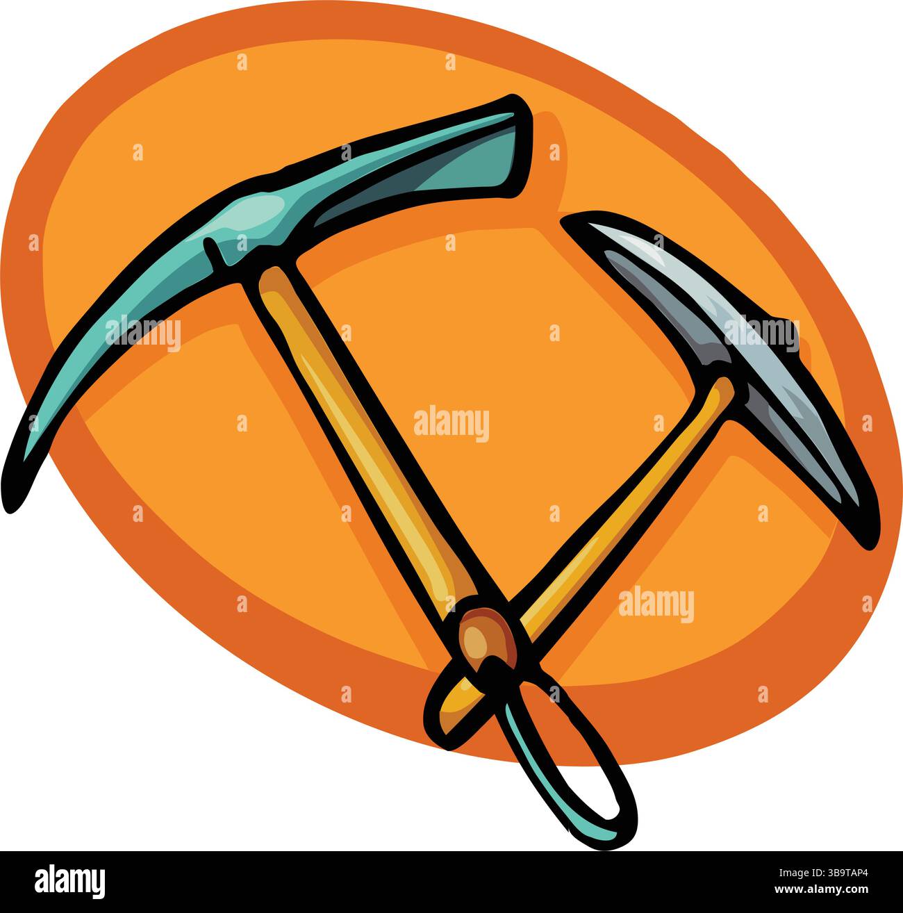 An abstract vector illustration shows a pickaxe tool in cartoon style ...
