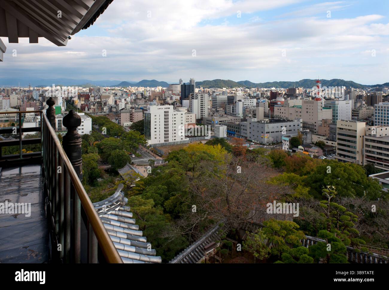 Panoramic aerial view of Kochi City from the top of Kochi Castle main ...