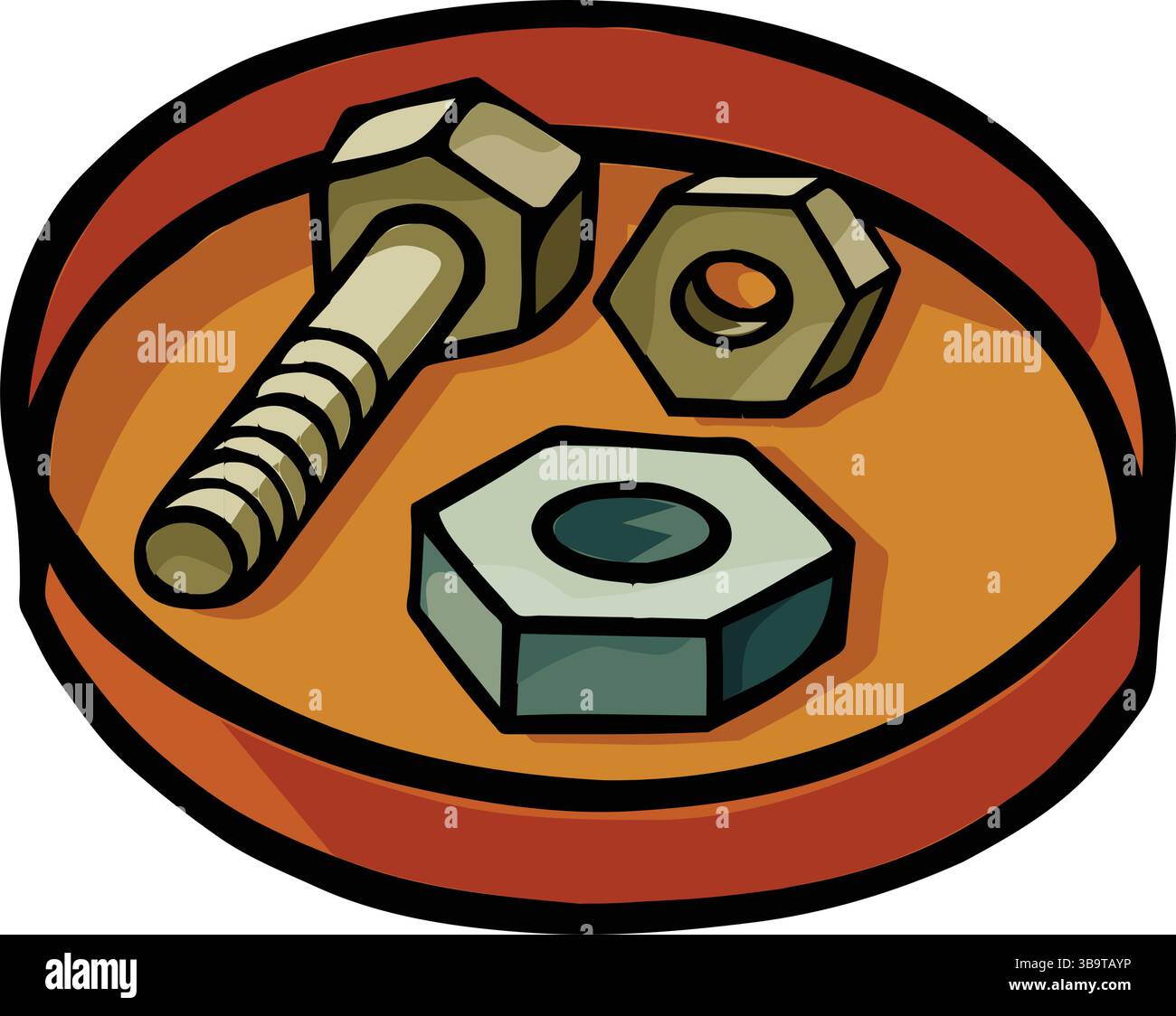 An abstract vector illustration shows a nut and screw bolt fastener in ...