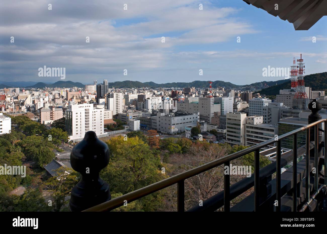 Panoramic aerial view of Kochi City from the top of Kochi Castle main ...