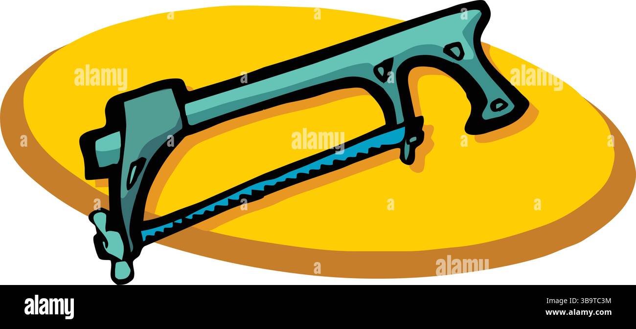 An abstract vector illustration shows a hack saw tools in a cartoon ...