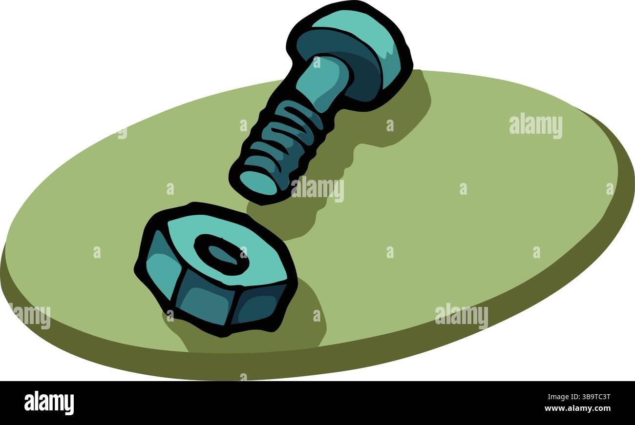 An abstract vector illustration shows a nut and screw bolt fastener in ...