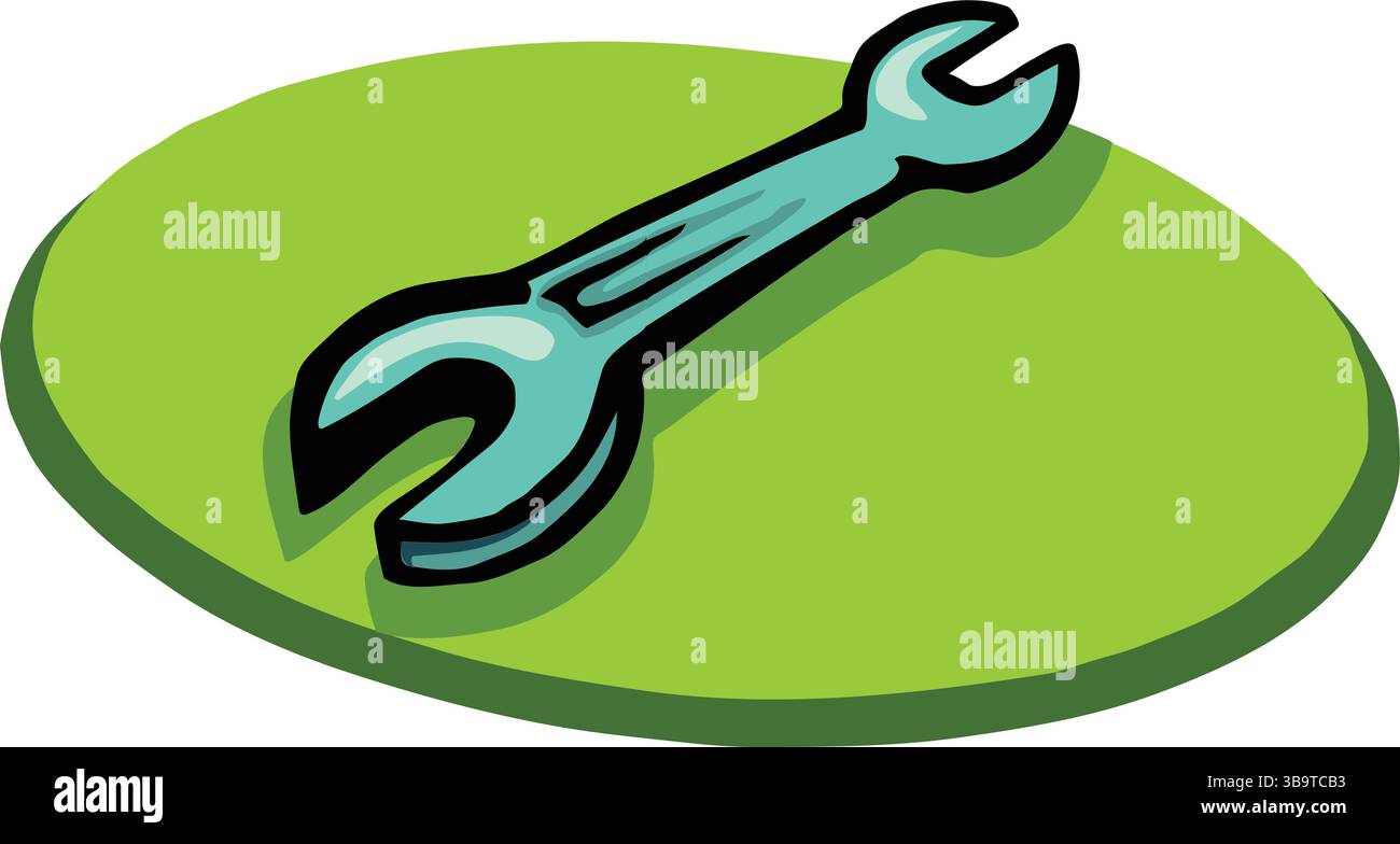 An abstract vector illustration shows a wrench tool in cartoon style ...