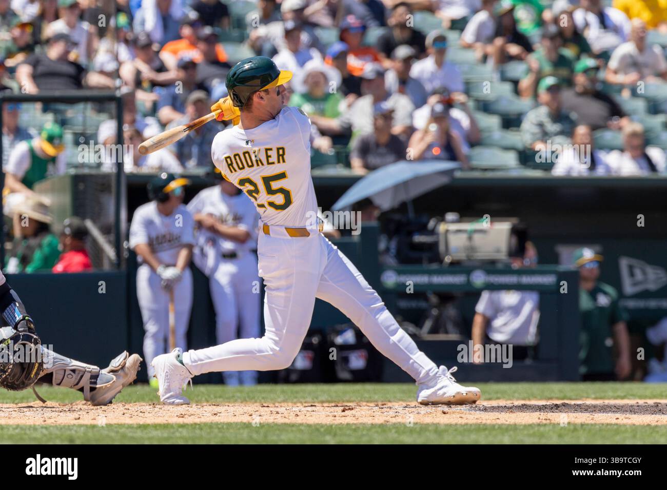 Athletics' Brent Rooker (25) hits a two-run home run during the third ...