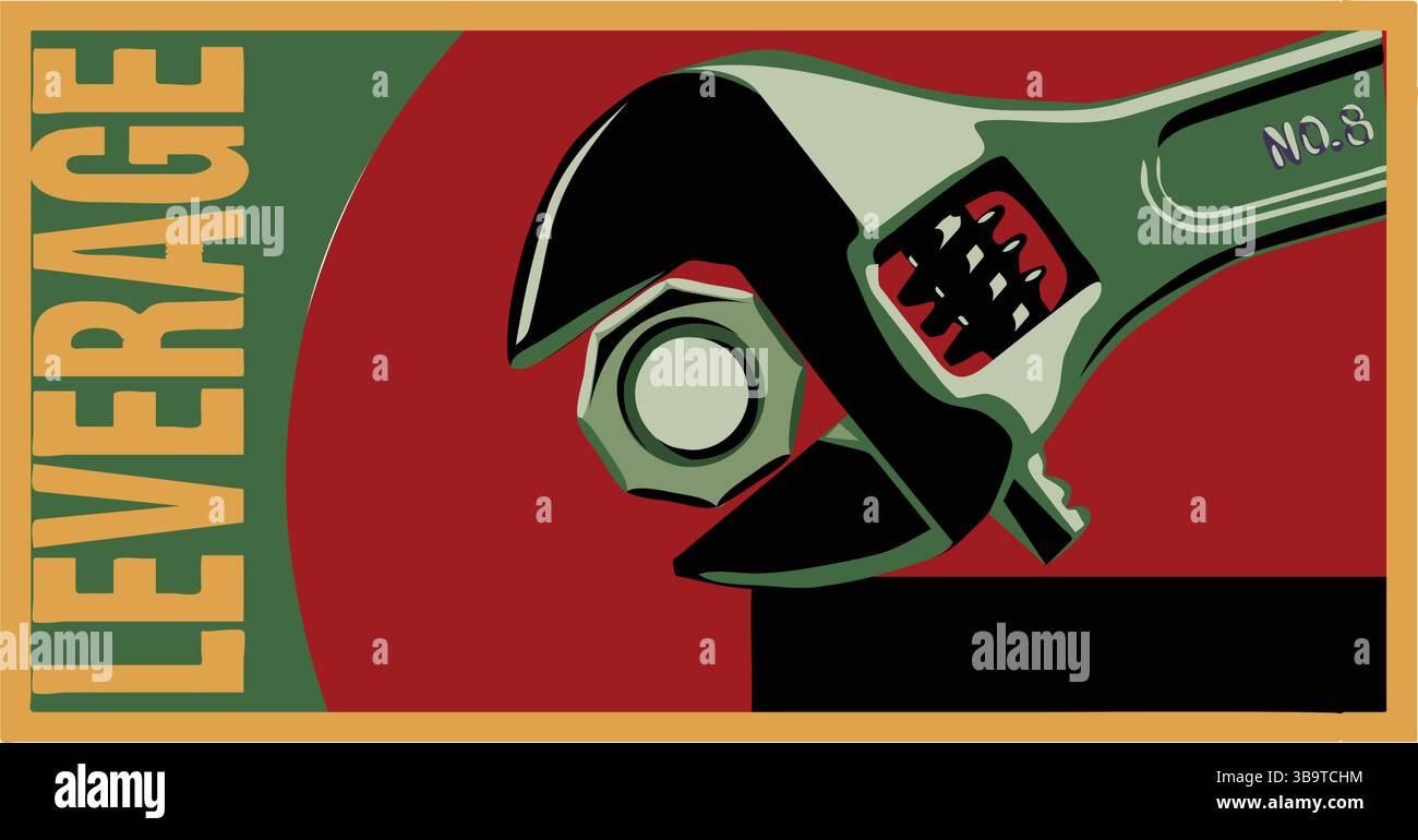 An abstract vector illustration shows a hand wrench tool in cartoon ...