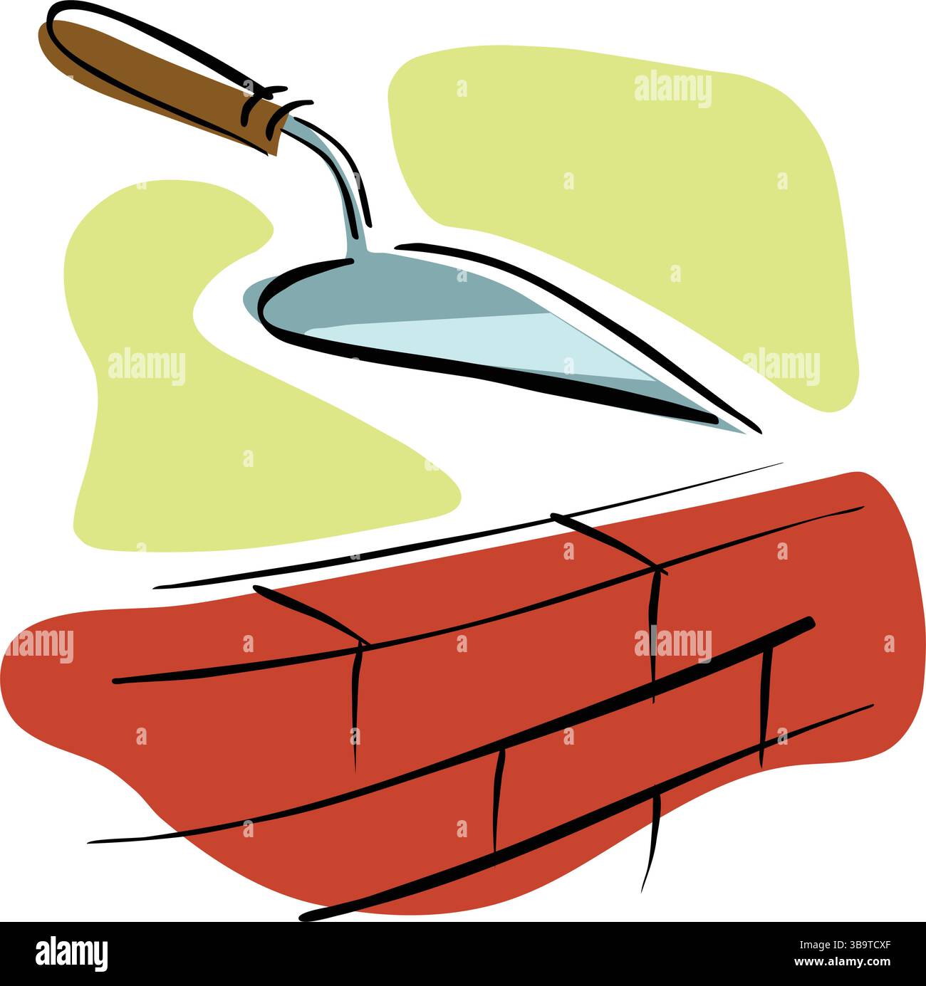 An abstract vector illustration shows a bricks trowel tool in a cartoon ...