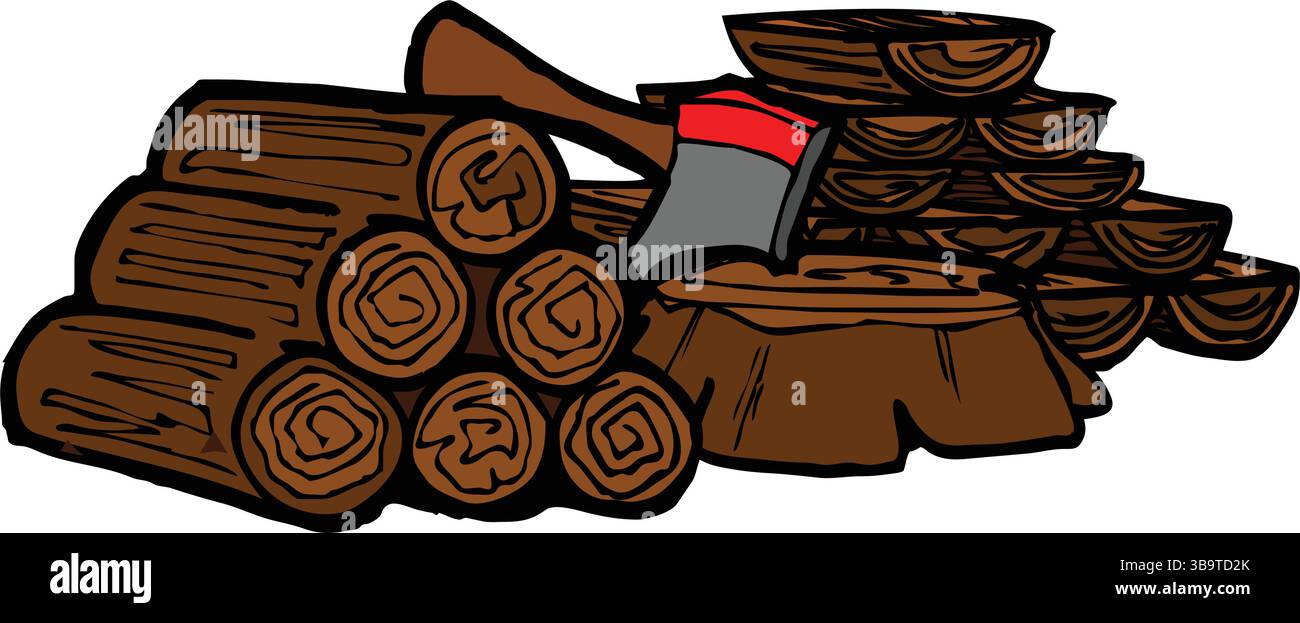 Sawmill timber mill lumberjack isometric composition with isolated ...