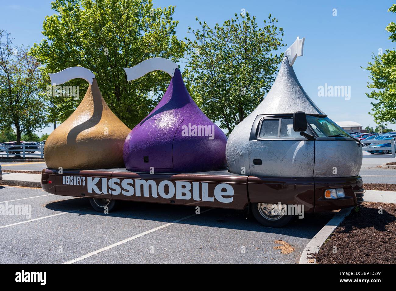 Hershey, PA USA - May 10, 2025 The Hershey Kissmobile stands parked at ...