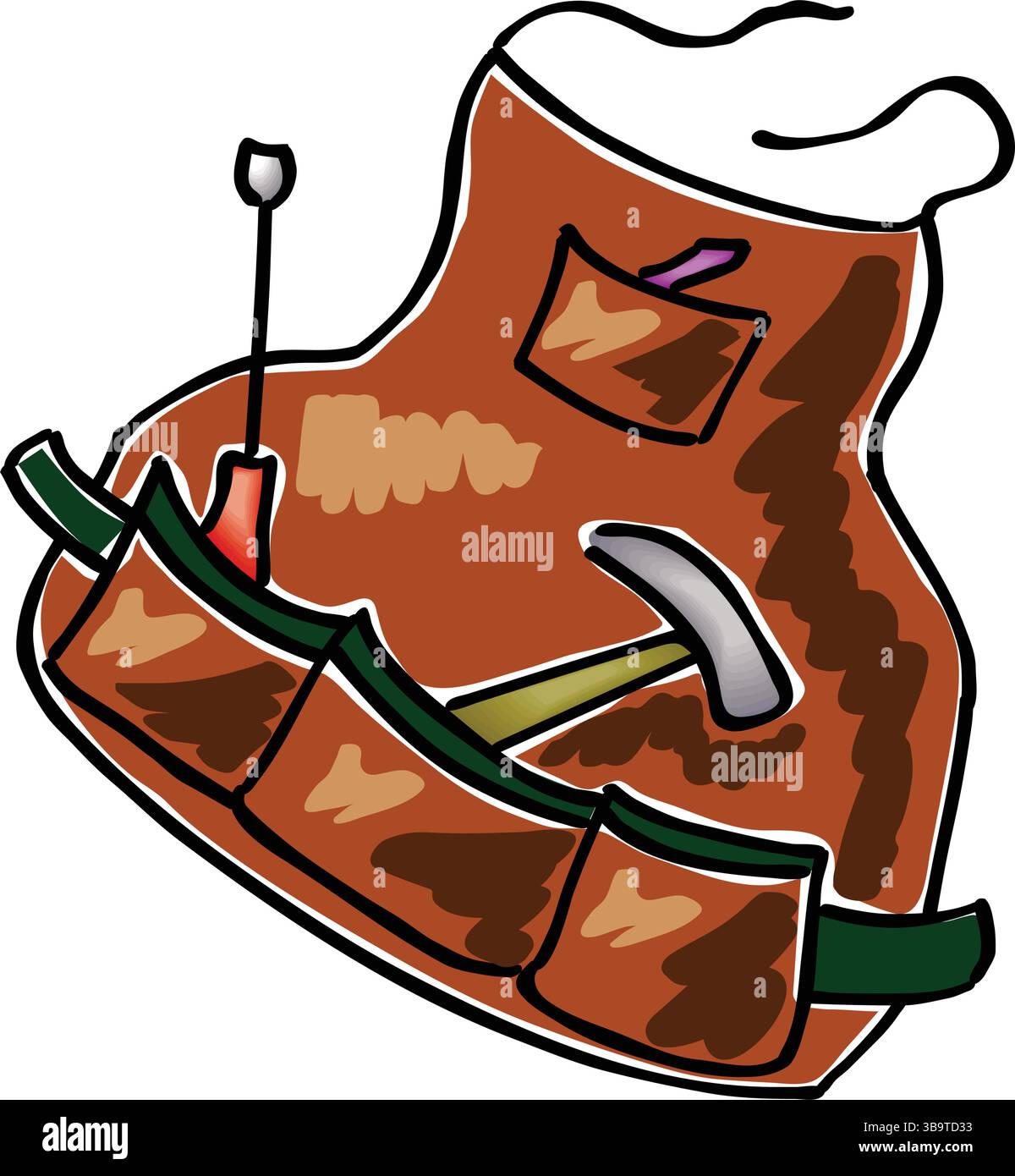 brown apron for mechanic with label, working tools in pockets isolated ...