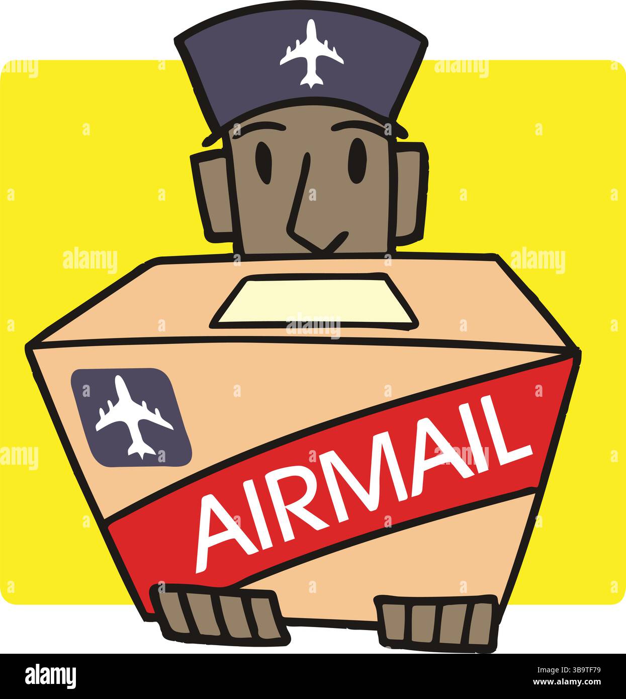 An abstract vector illustration shows an airport airmail box in cartoon ...