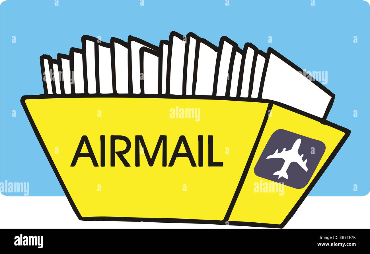 An abstract vector illustration shows an airport airmail box in cartoon ...