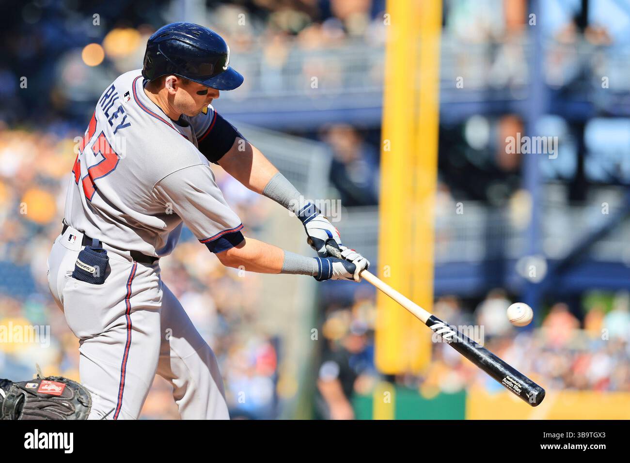 PITTSBURGH, PA - MAY 10: Austin Riley #27 of the Atlanta Braves bats ...