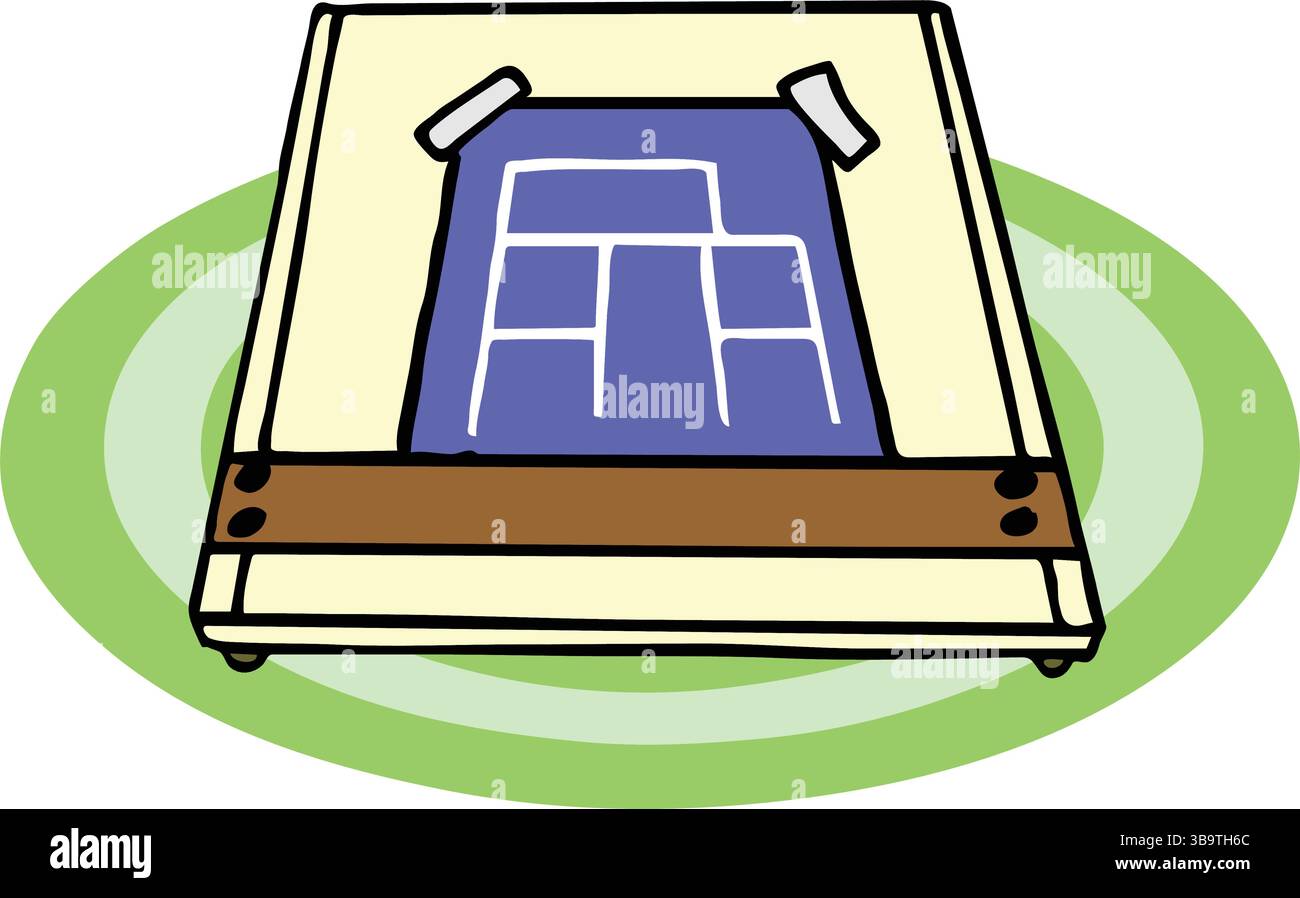 An abstract vector illustration shows a drafting blueprint on work ...