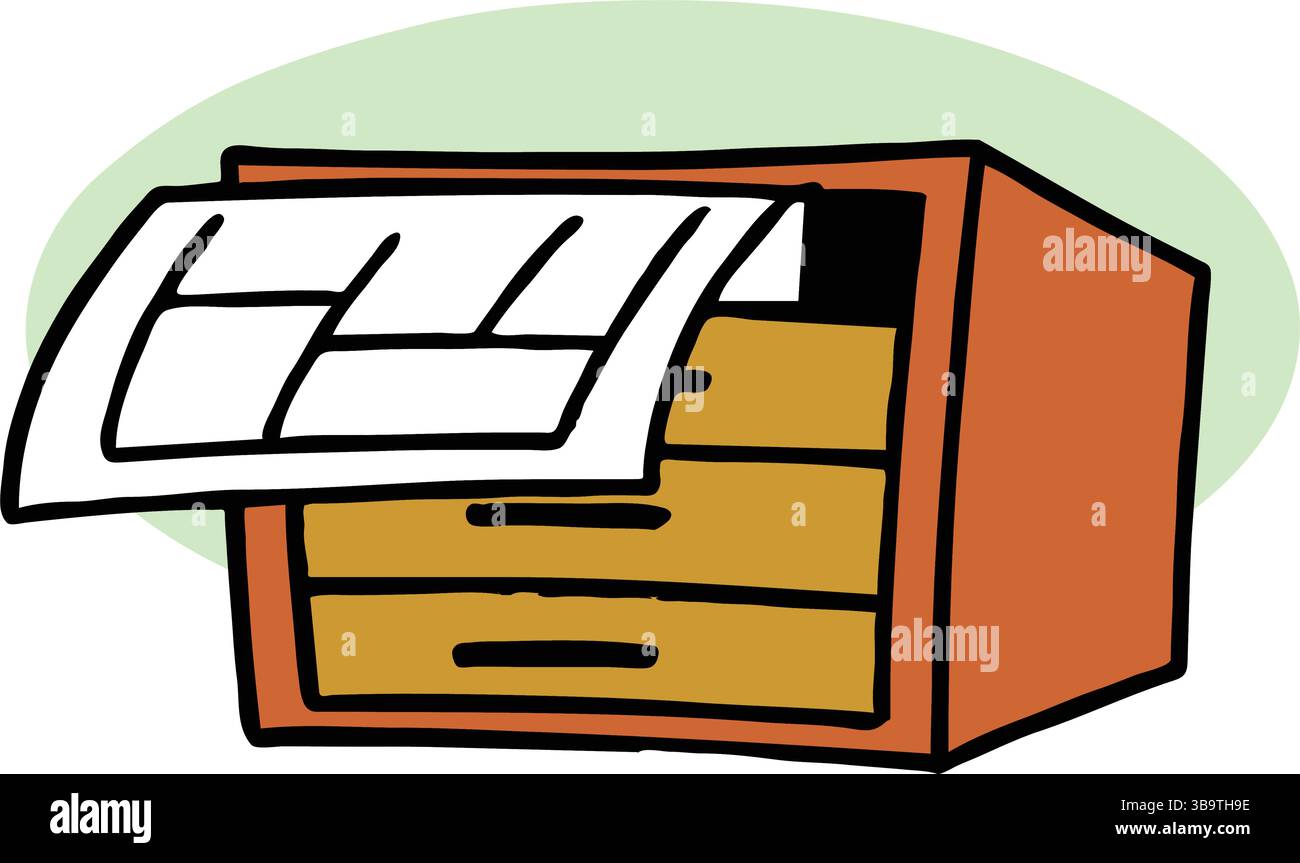An abstract vector illustration shows a wooden cabinet contains ...
