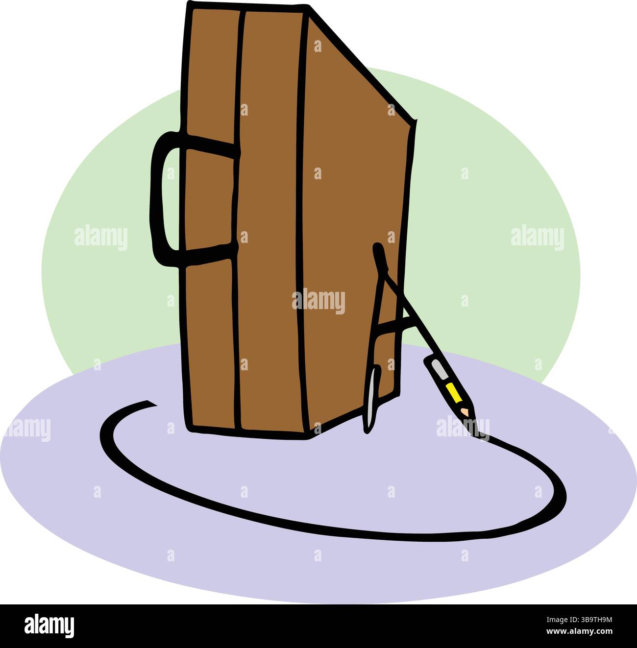 An abstract vector illustration shows a work briefcase and compass ...