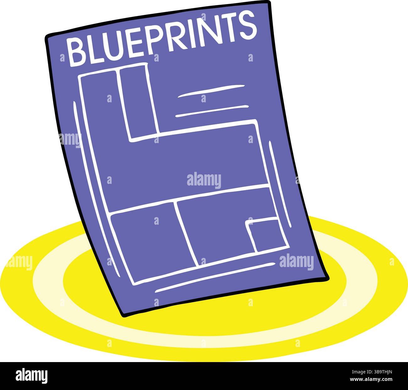 An abstract vector illustration shows an architect blueprint in cartoon ...