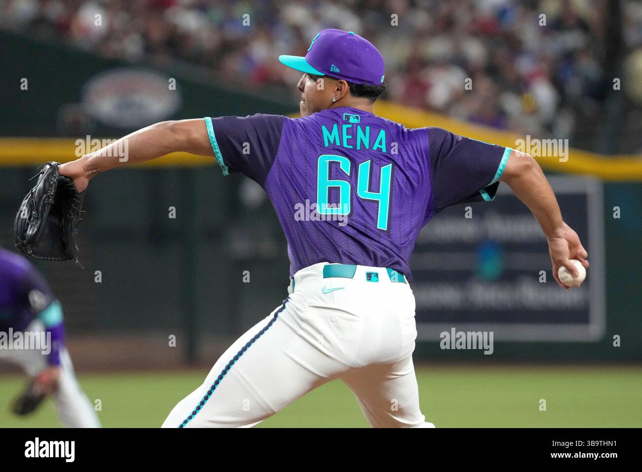 Arizona Diamondbacks pitcher Cristian Mena (64) throws against the Los ...
