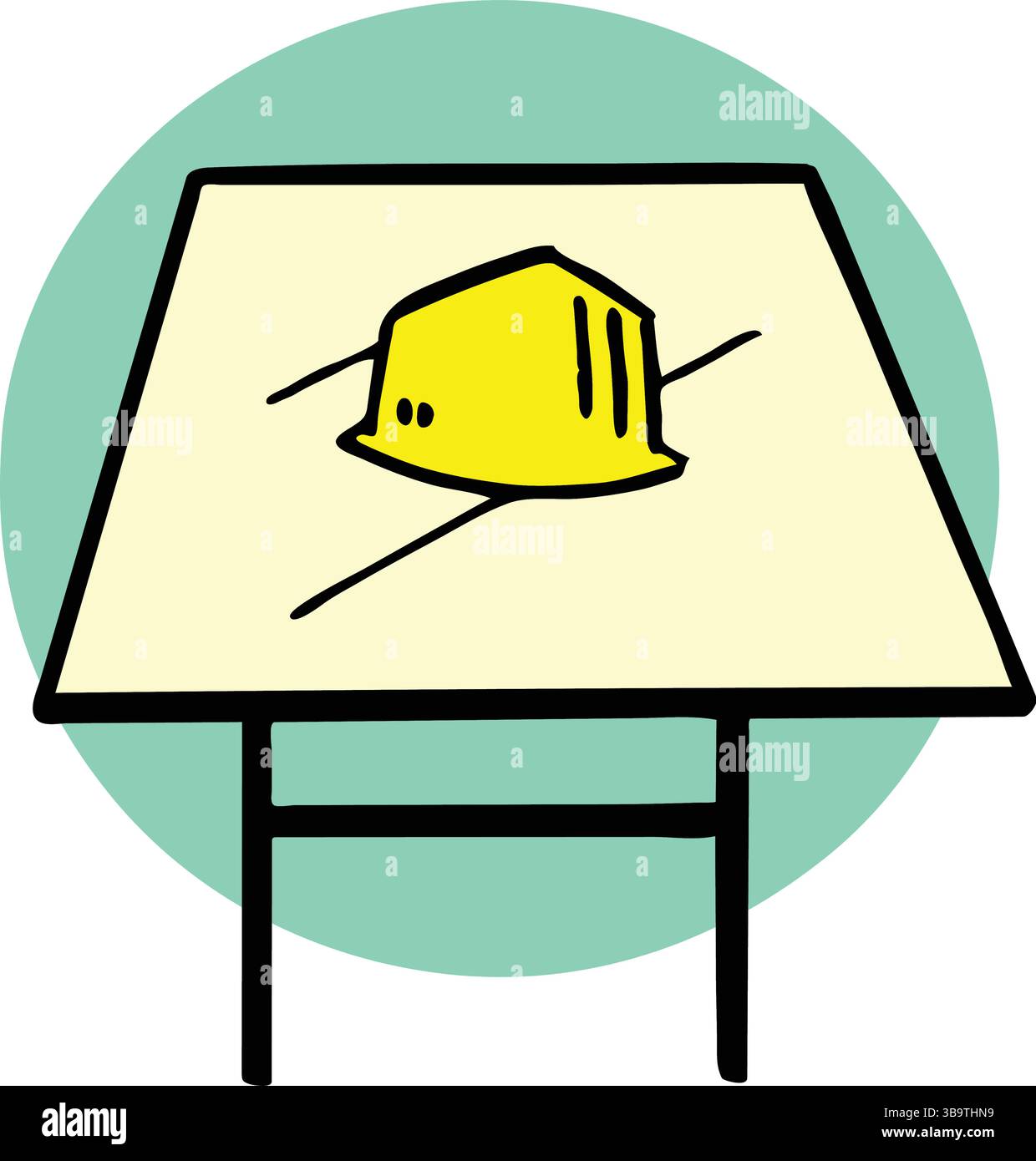 An abstract vector illustration shows a hard hat on work table ...