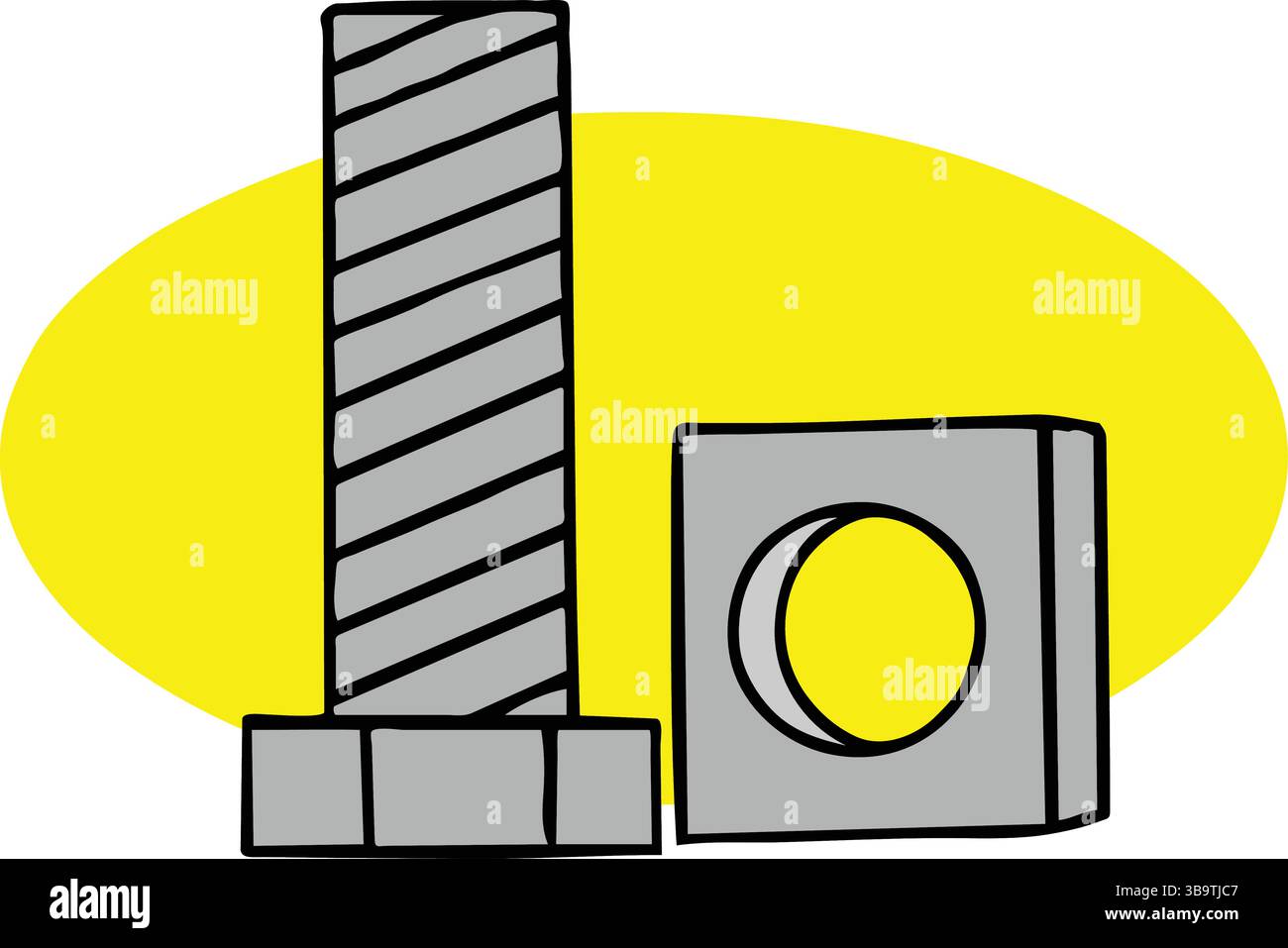 An abstract vector illustration shows a nut and screw bolt in cartoon ...