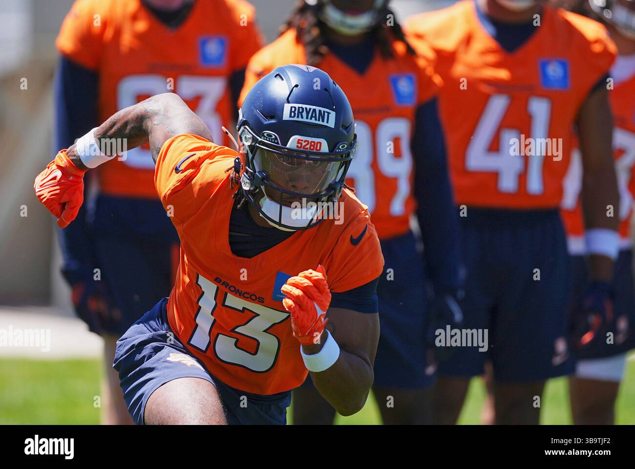 Denver Broncos wide receiver Pat Bryant takes part in drills during the ...