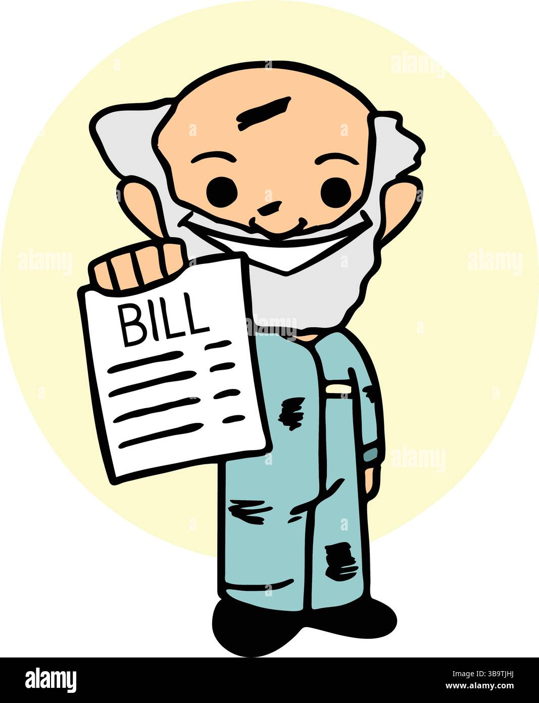 An abstract vector illustration shows a mechanic holding repairing bill ...