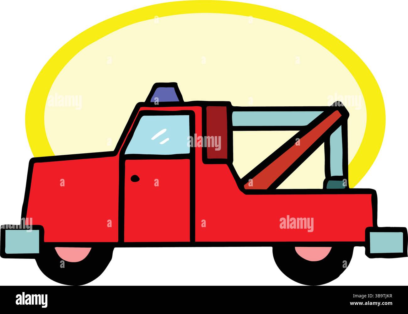 An abstract vector illustration shows a tow truck in cartoon style ...