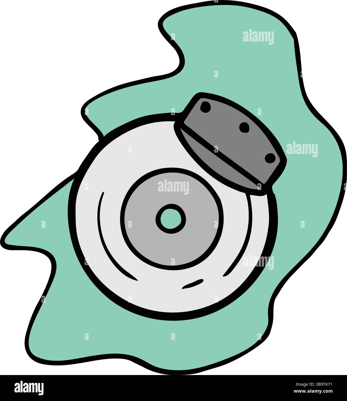 An abstract vector illustration shows a brake pad disc in cartoon style ...