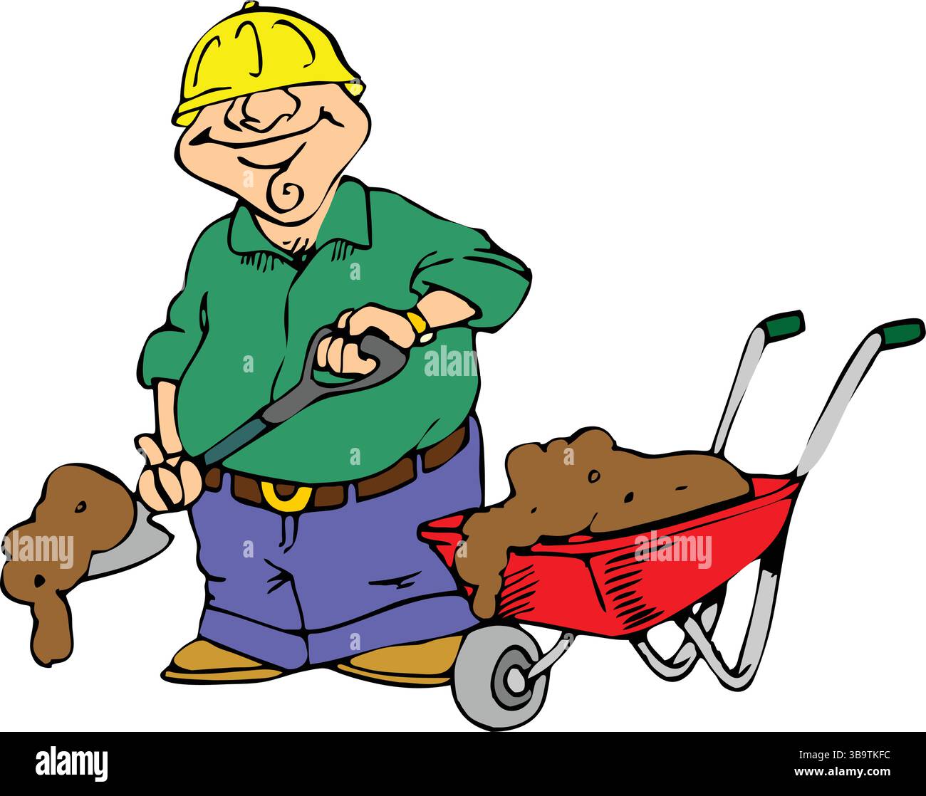 An abstract vector illustration shows a worker shovel the sand in ...