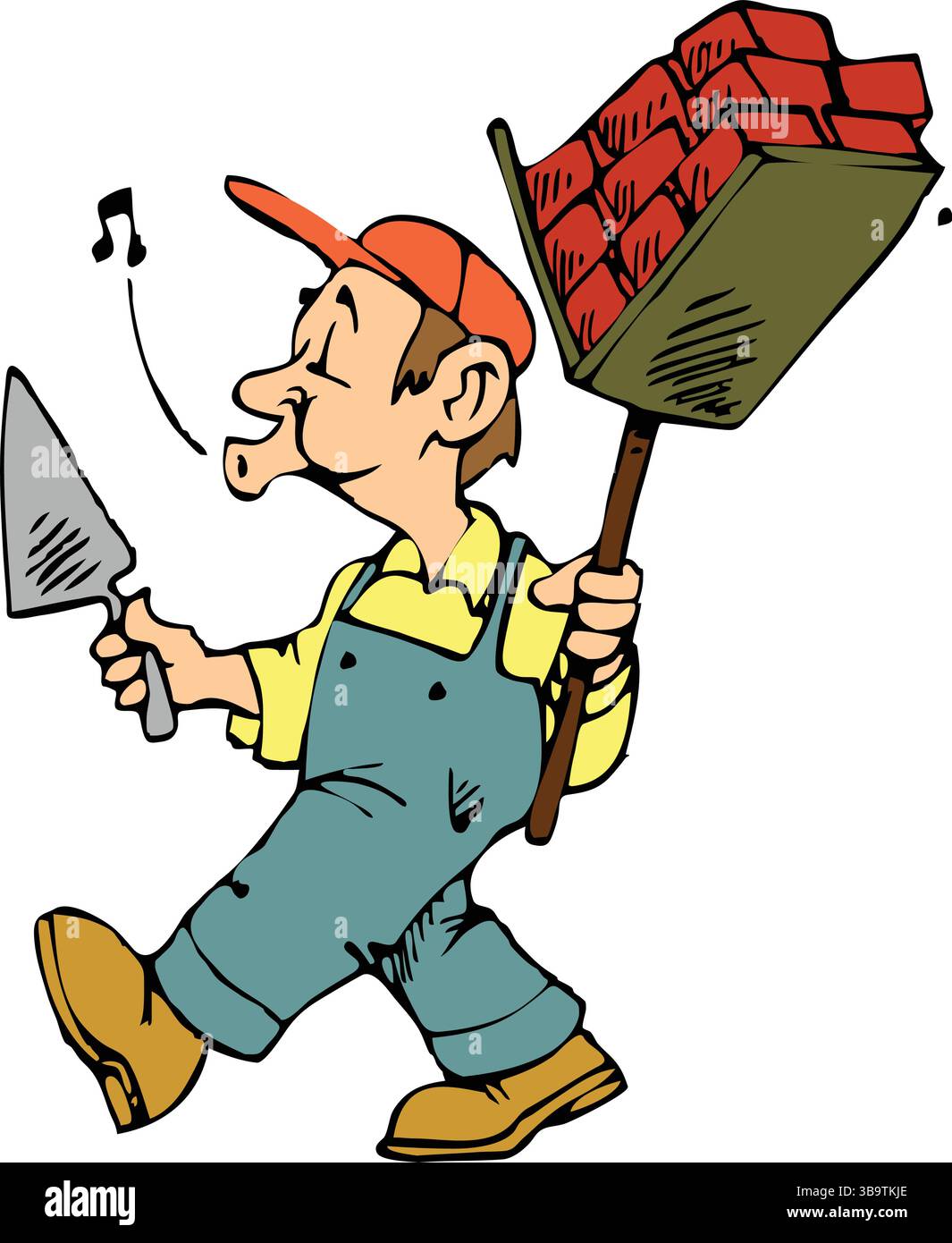 An abstract vector illustration shows a build worker holding a hand ...