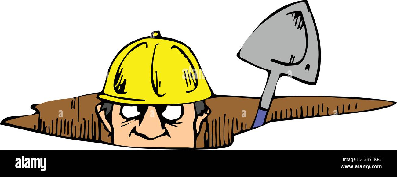 An abstract vector illustration shows a worker digging a hole with a ...
