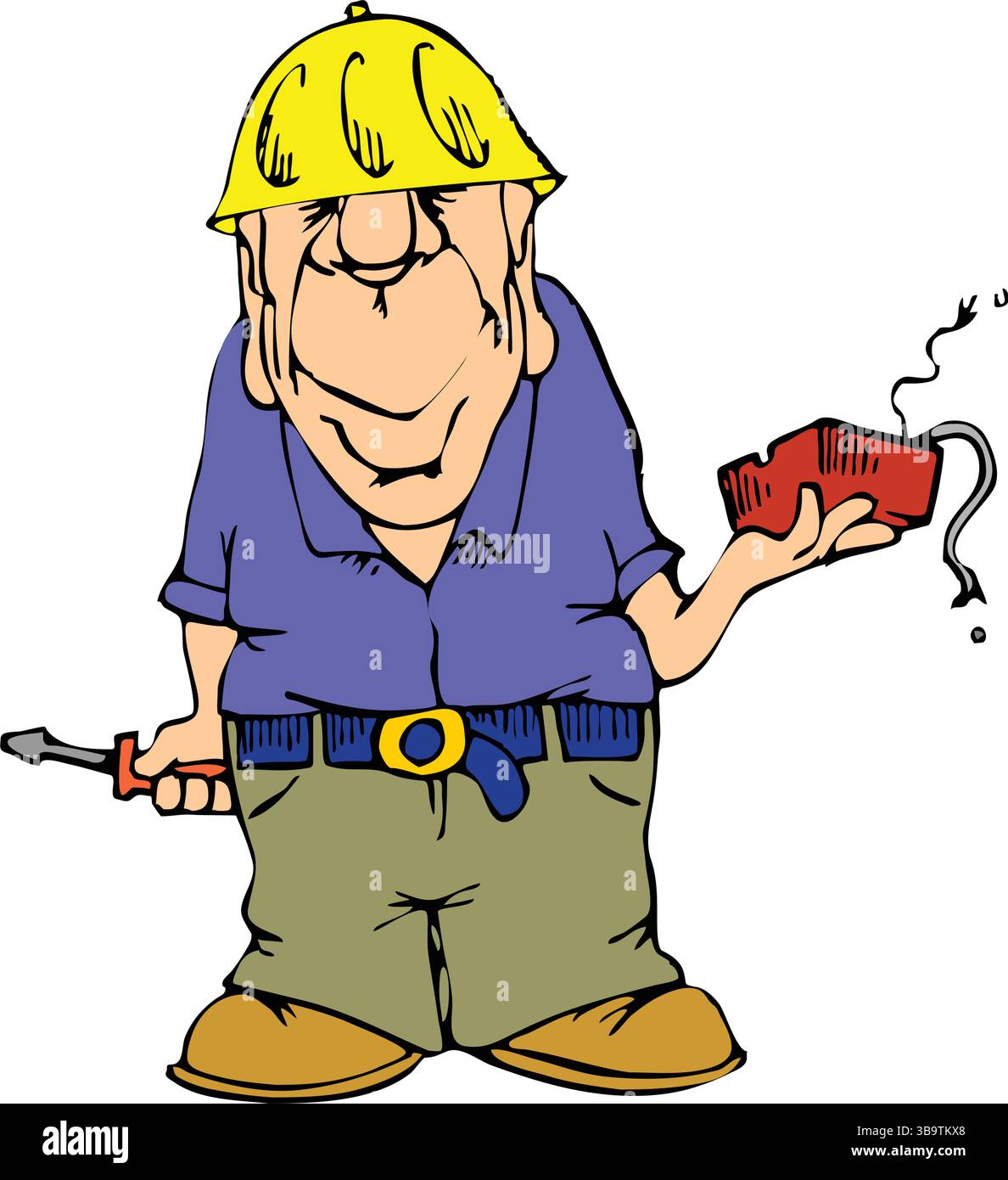 An abstract vector illustration shows a worker electrician holding ...