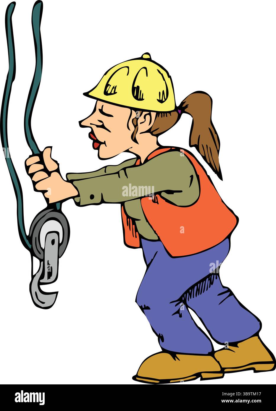 An abstract vector illustration shows a worker woman pulling Industrial ...