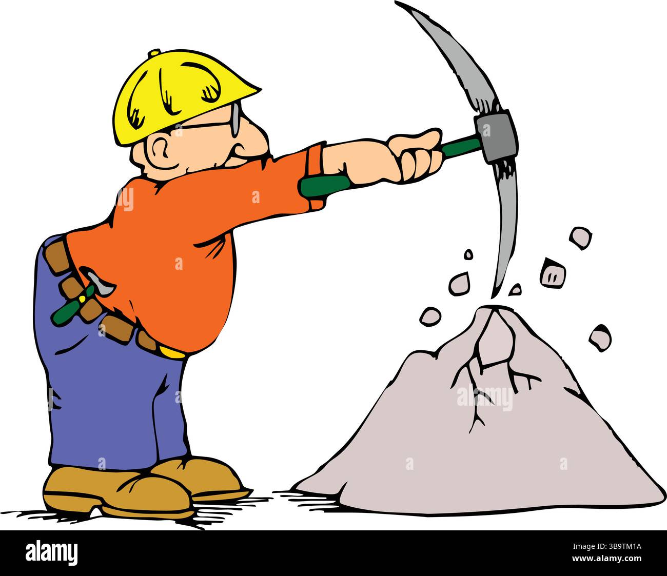 An abstract vector illustration shows a construction worker holding a ...