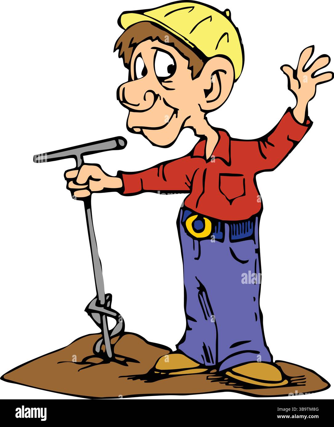 An abstract vector illustration shows a construction worker post ...