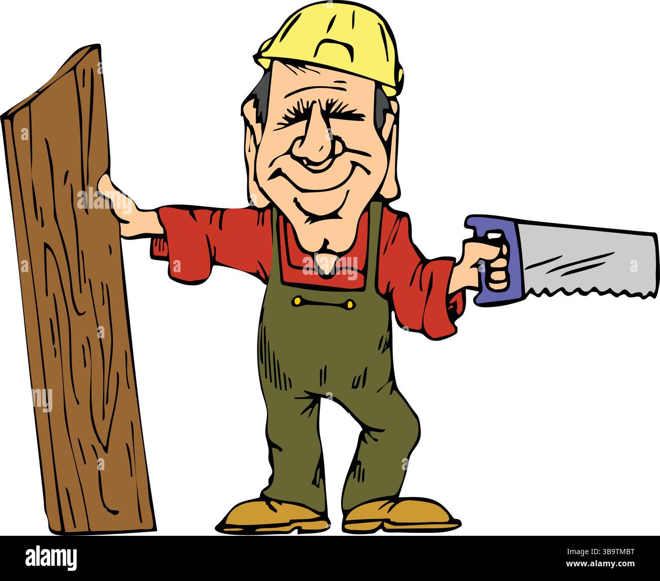 An abstract vector illustration shows a carpenter holding a saw and ...