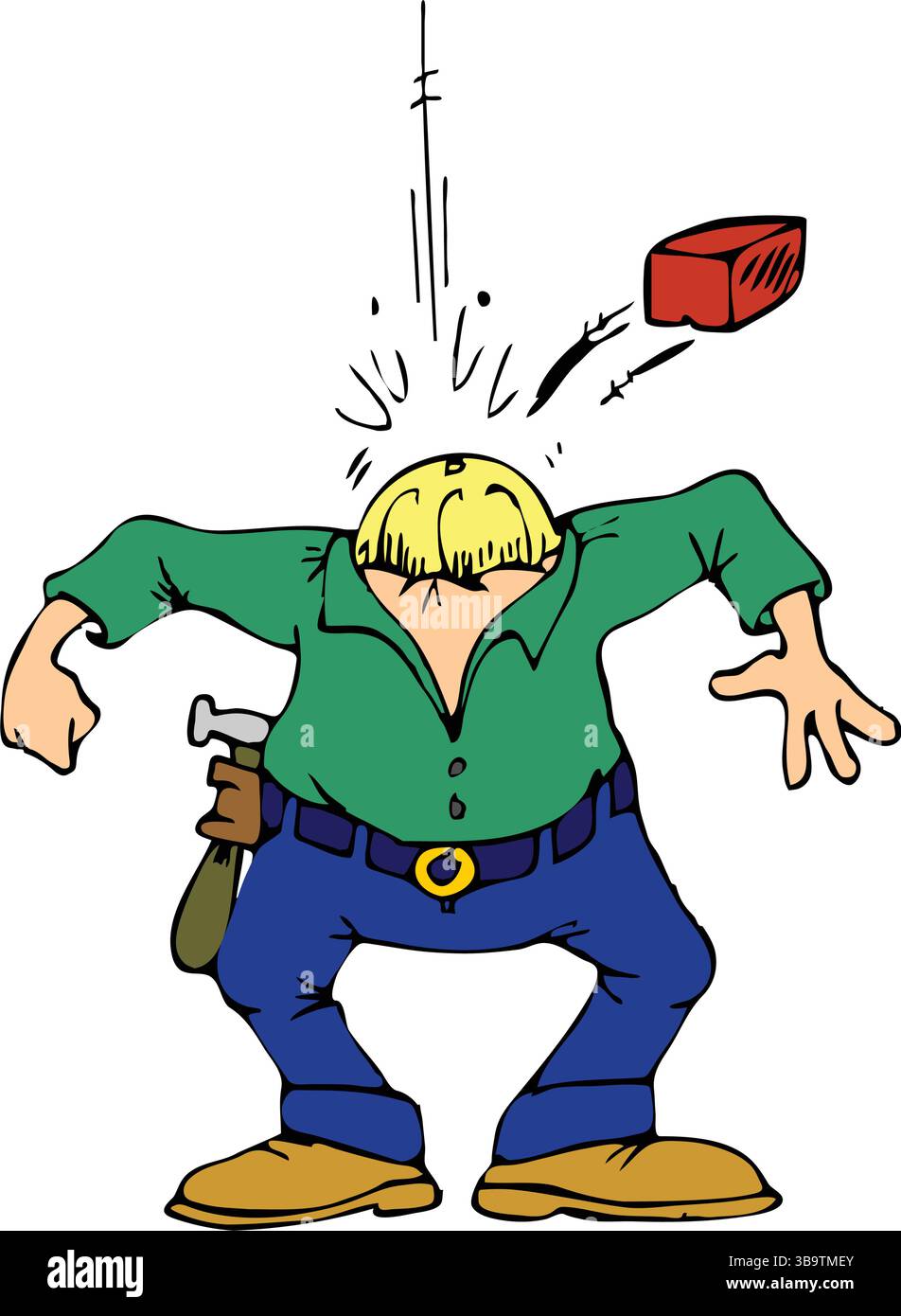 An abstract vector illustration shows a worker injury brick hit in ...