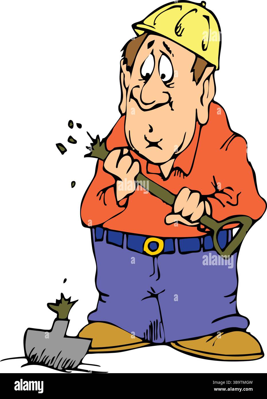 An abstract vector illustration shows a construction worker holding ...