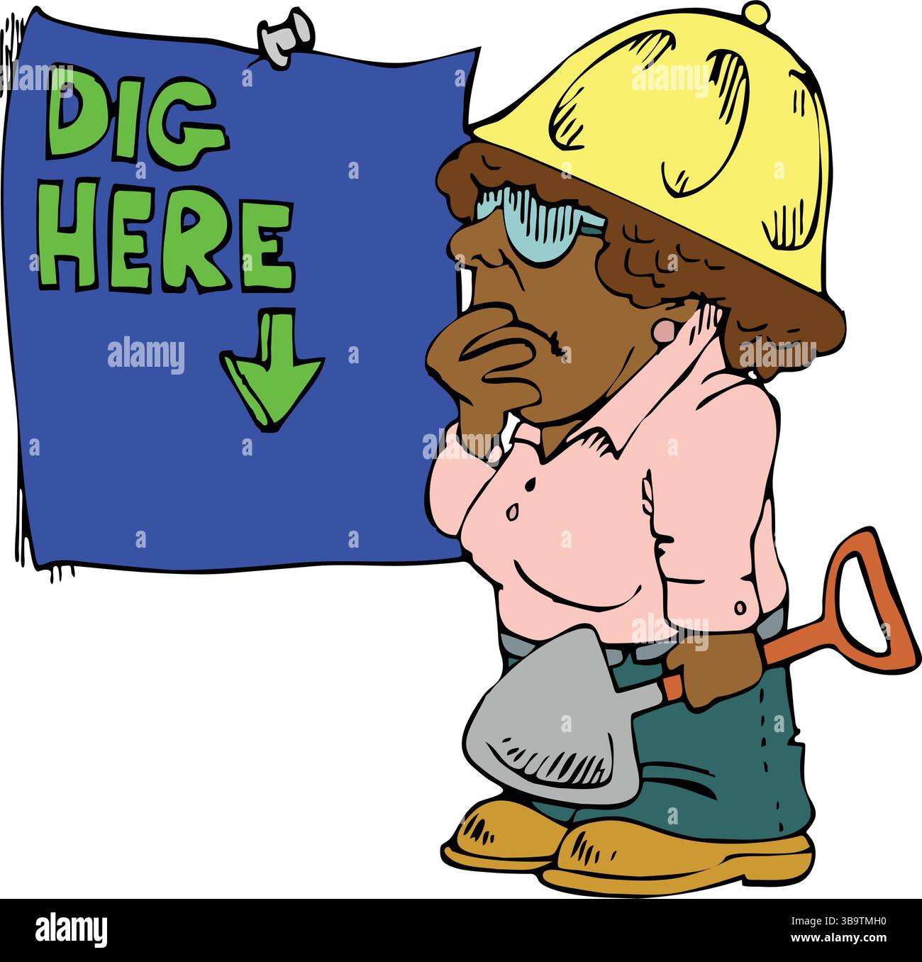 An abstract vector illustration shows a woman worker holding shovel and ...