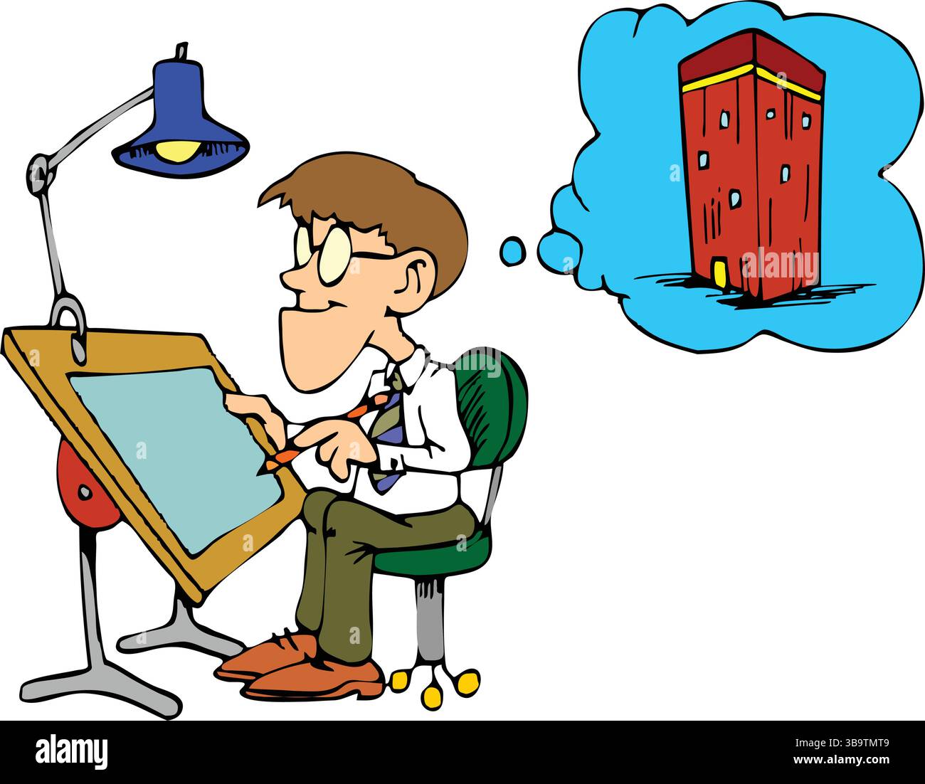 An abstract vector illustration shows a engineer drawing architect ...